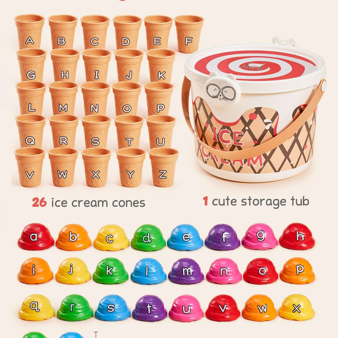 Ice Cream Alphabet Learning Toys and Color Sorting Game Set for Toddle ...